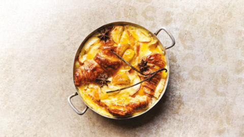Apple and Calvados croissant butter pudding | Taste of France